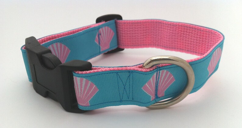 Dog Collar Turquoise Blue and Pink Seashell Beach - Etsy