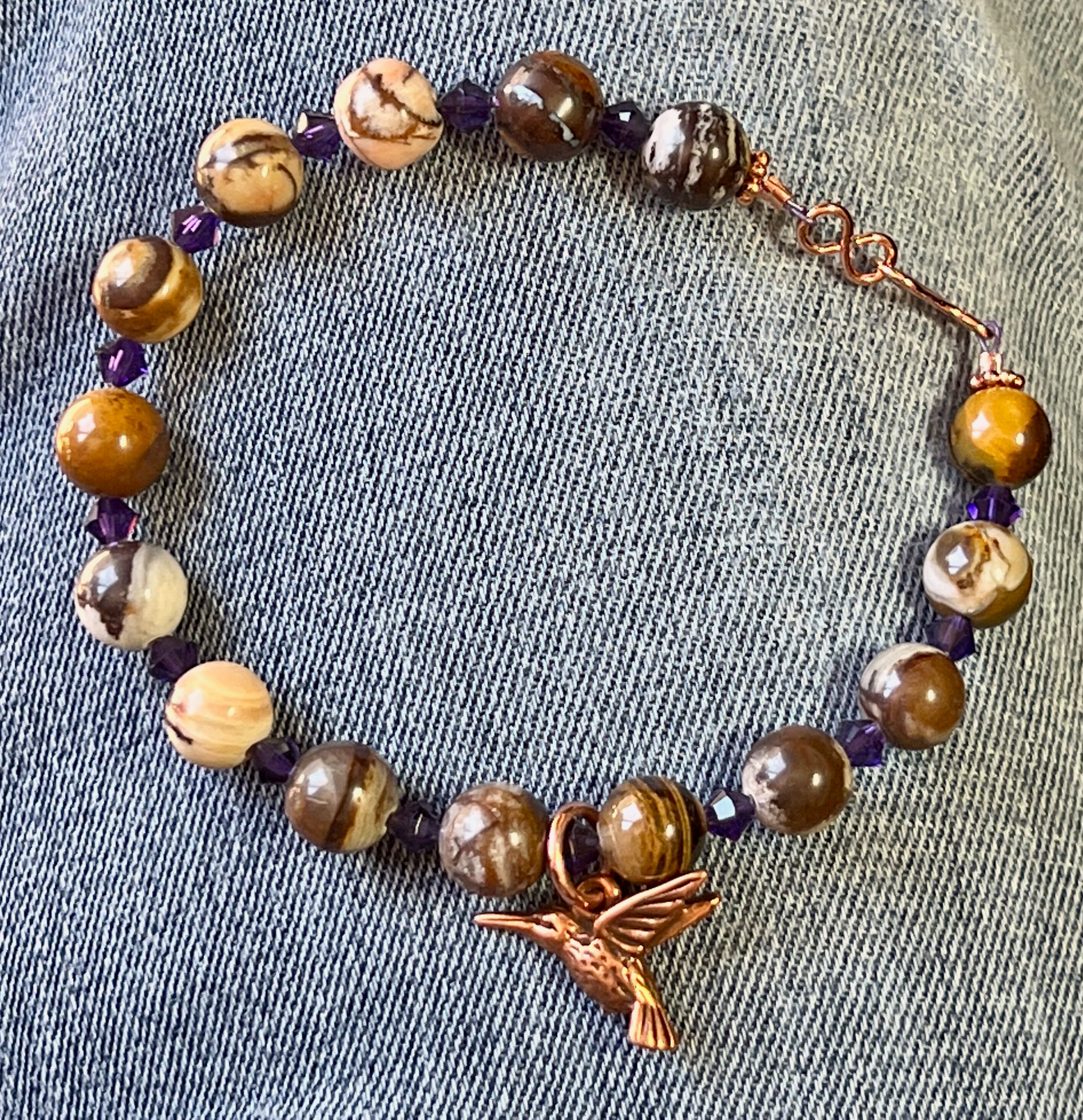 Jupiter Jasper, Swarovski Crystals & Hummingbird Charm Bracelet ...