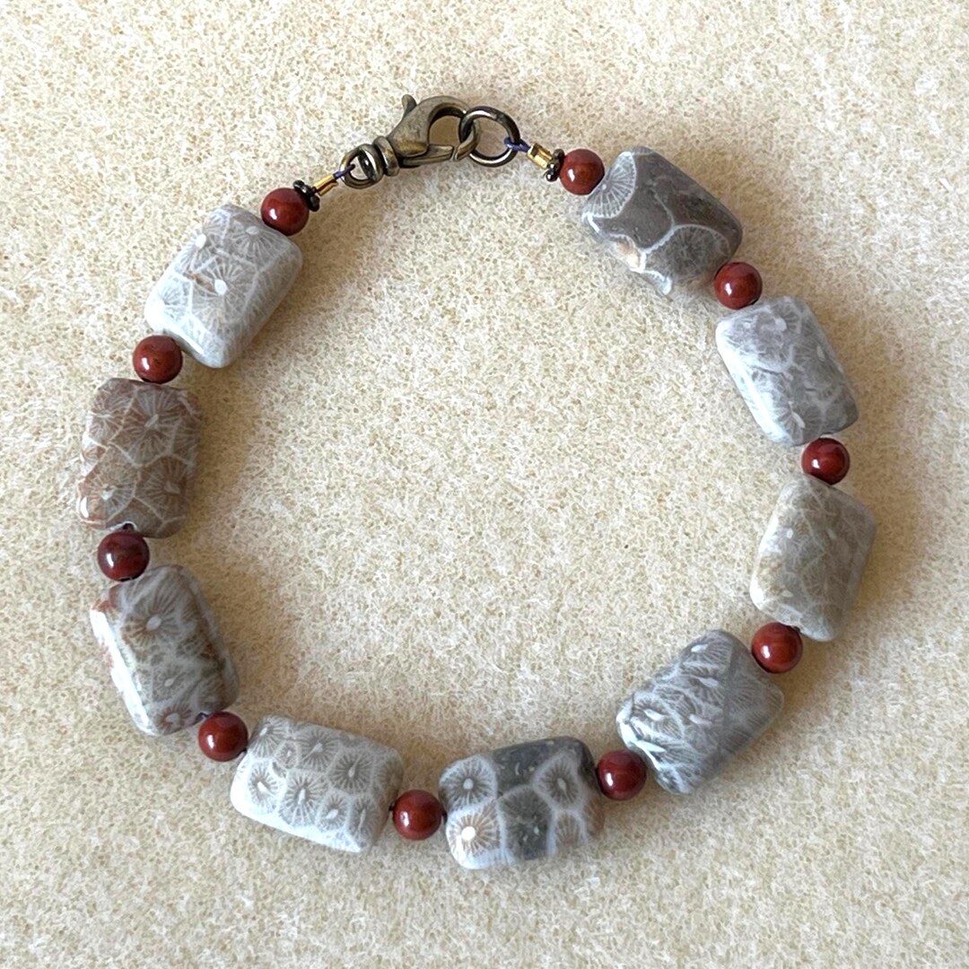 Fossil Coral, Red Jasper & Gold-plate Bracelet: CHARITY DONATION - Etsy