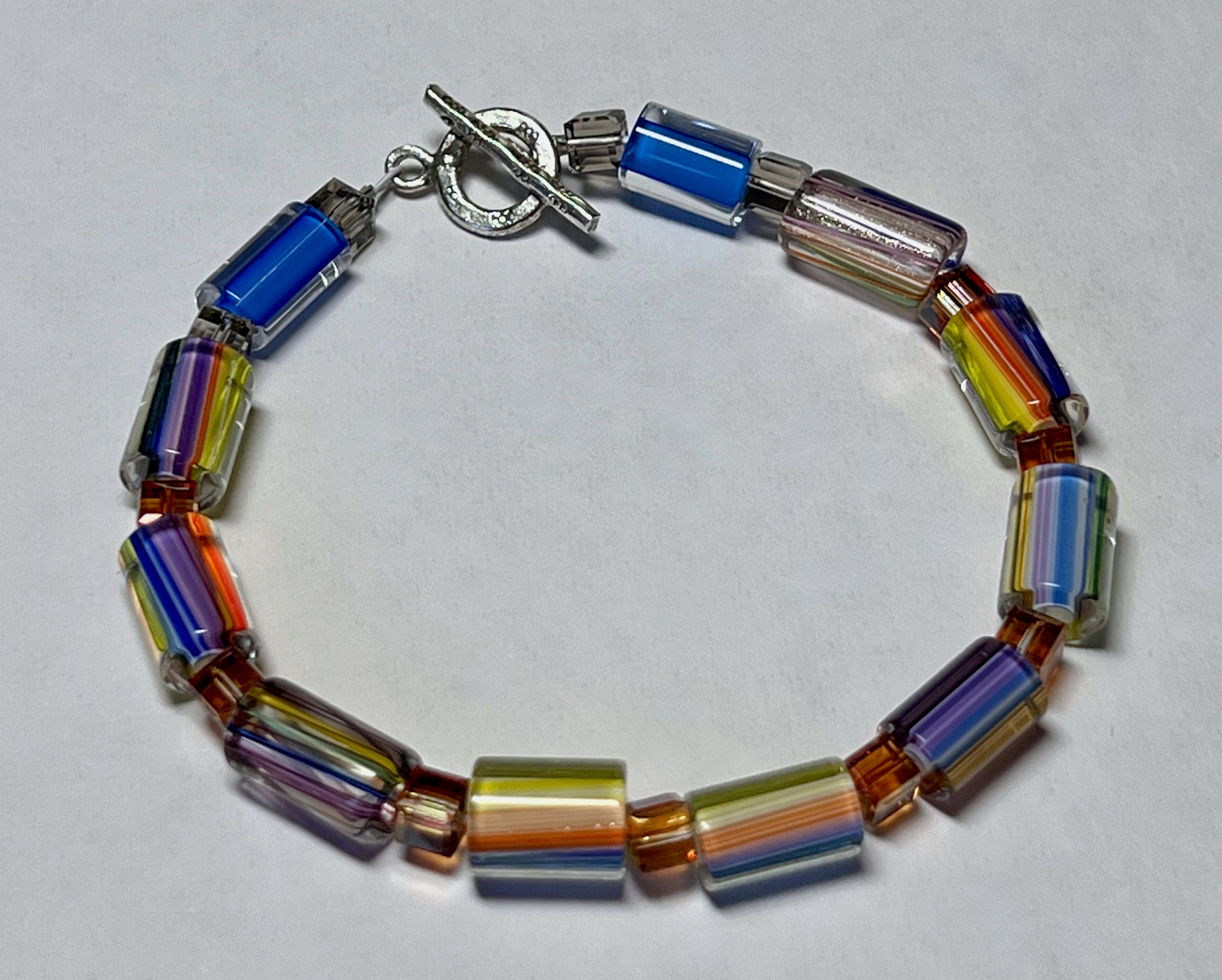 Fiesta Cane Glass, Swarovski Crystal & Sterling Silver Bracelet ...