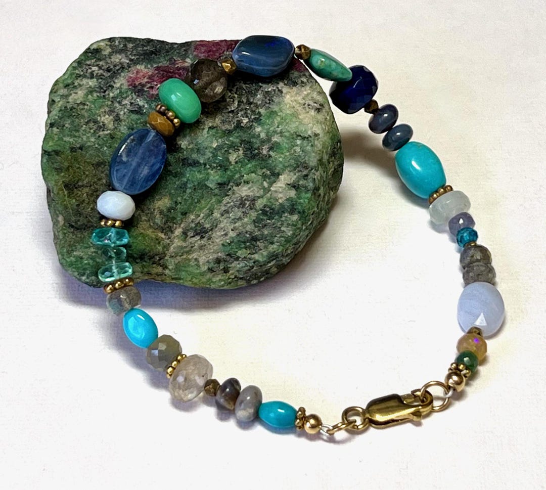 Multi-gem Sparkling Green & Blue and Gold-fill Bracelet: CHARITY ...