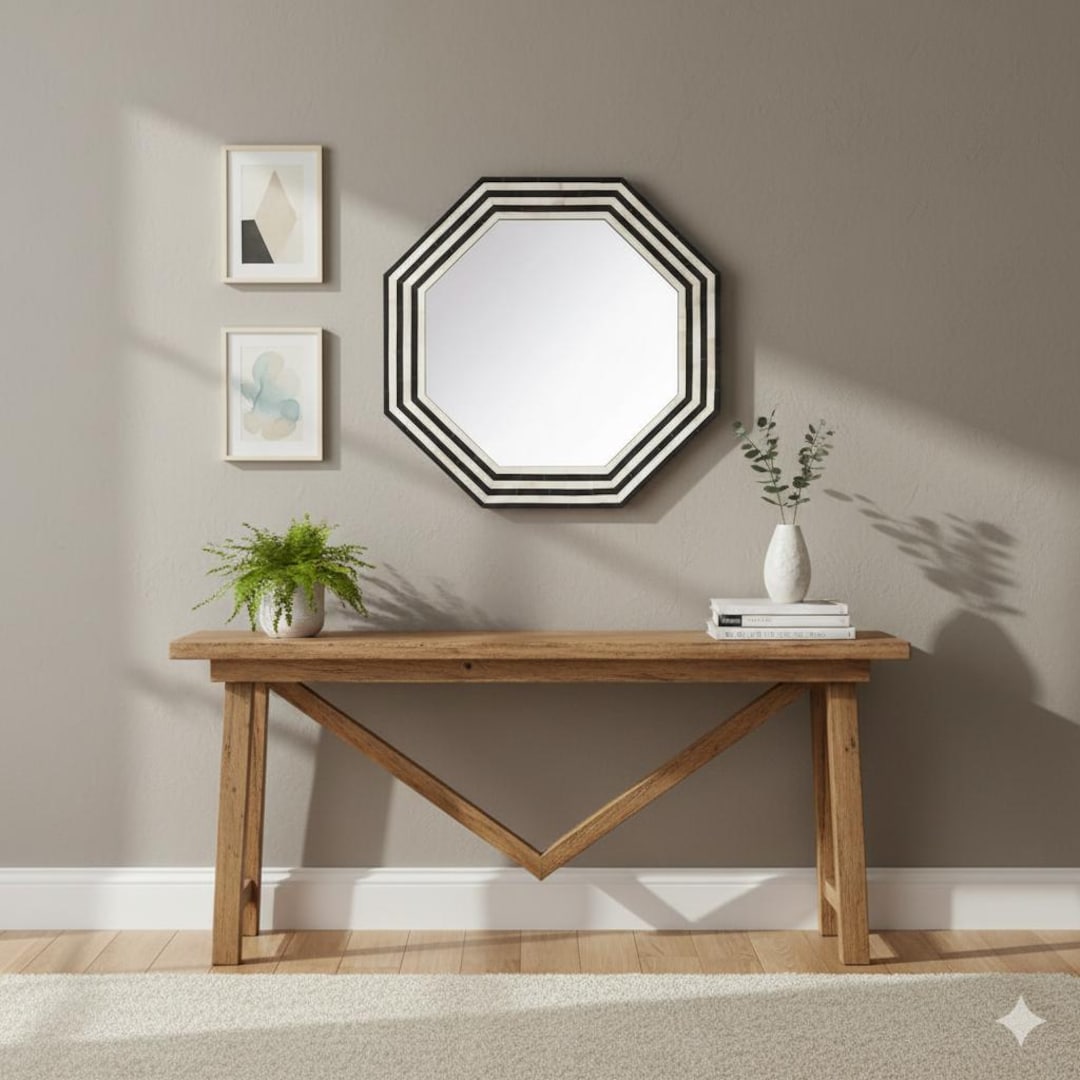 Handmade Bone Inlay Hexagonal Mirror Frame | Custom Hexagon Wall Mirror ...