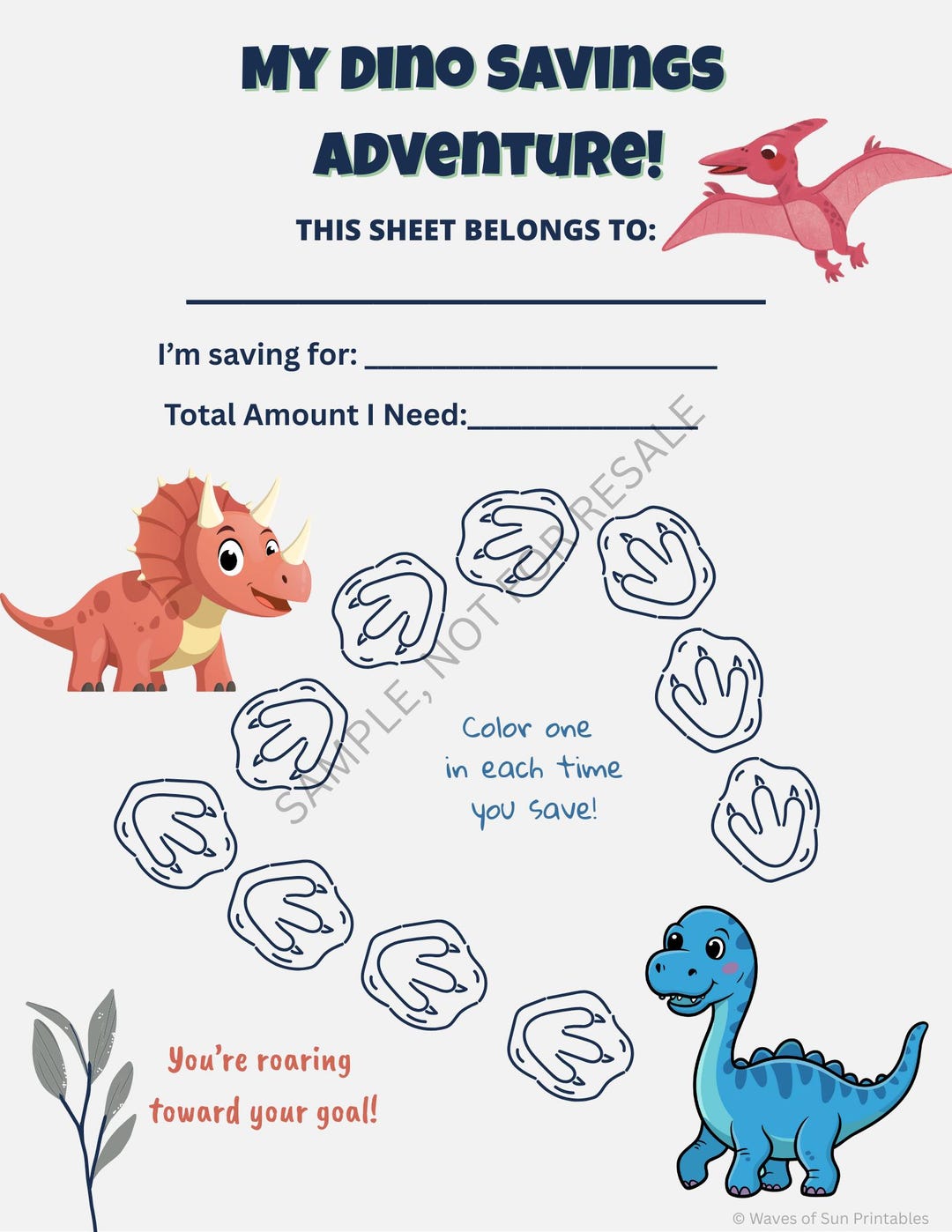 Kids Savings Sheet – Dinosaur Printable – Budget Tracker for Children ...