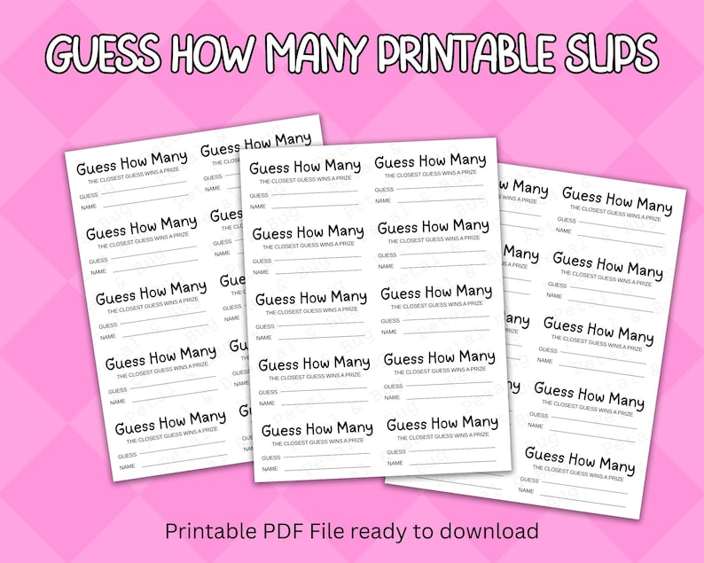 Guess How Many Game Printable Slips for Baby Shower, Wedding, Birthday ...