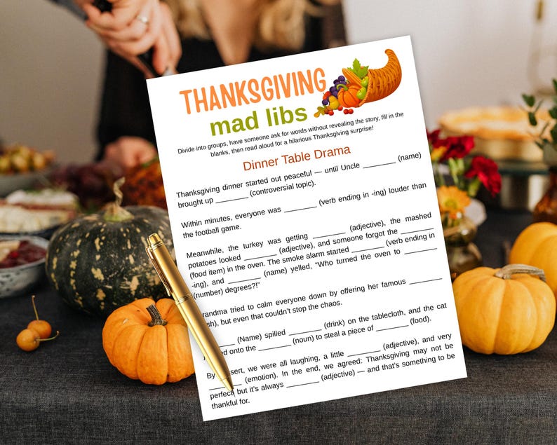 Thanksgiving Mad Libs for Adults Printable PDF | Funny Family Holiday ...