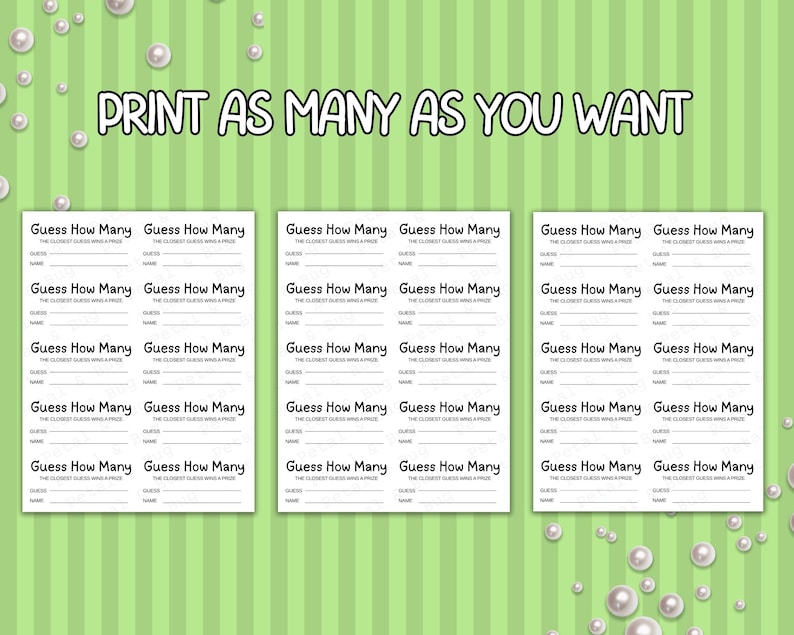 Guess How Many Game Printable Slips for Baby Shower, Wedding, Birthday ...