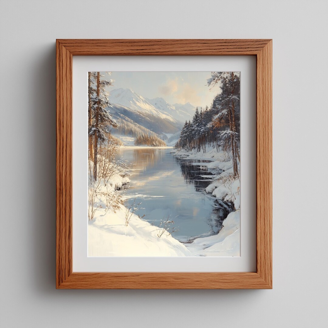 Frozen Mountain Lake Wall Art - Moody Winter Scene, Digital Art 2 - Etsy