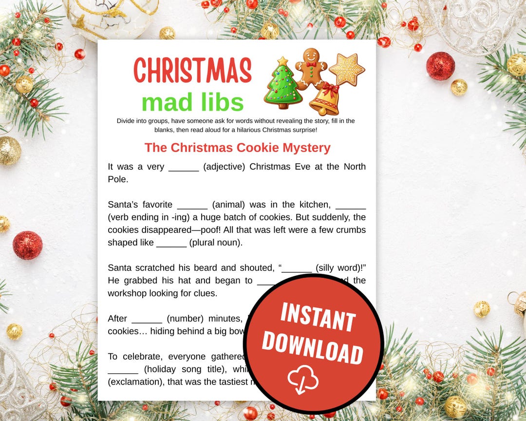 Christmas Mad Libs for Kids Printable PDF | Funny Family Holiday Game ...