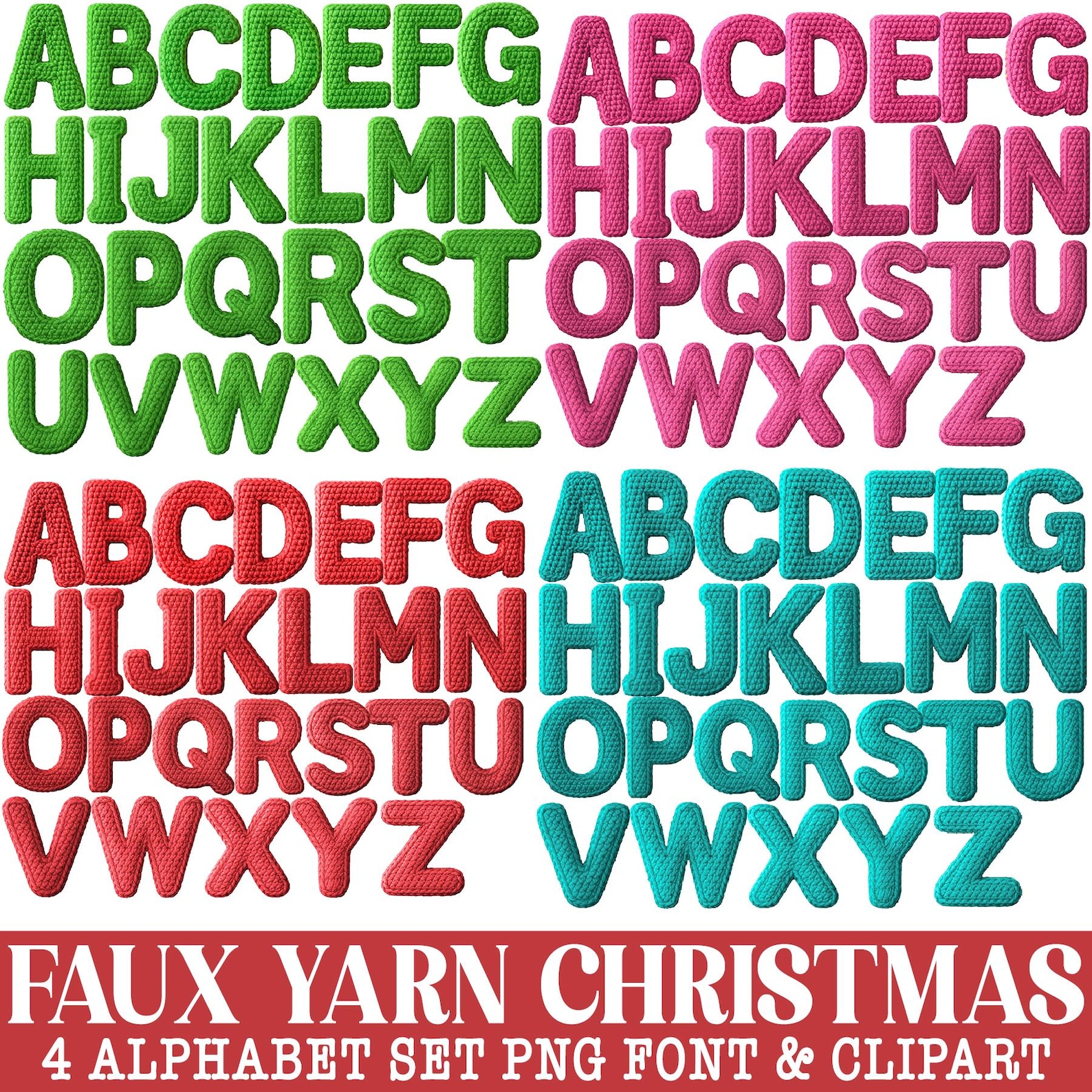 Coquette Faux Yarn Alphabet PNG | Cute Chunky Crochet Letters A-Z, Knit ...