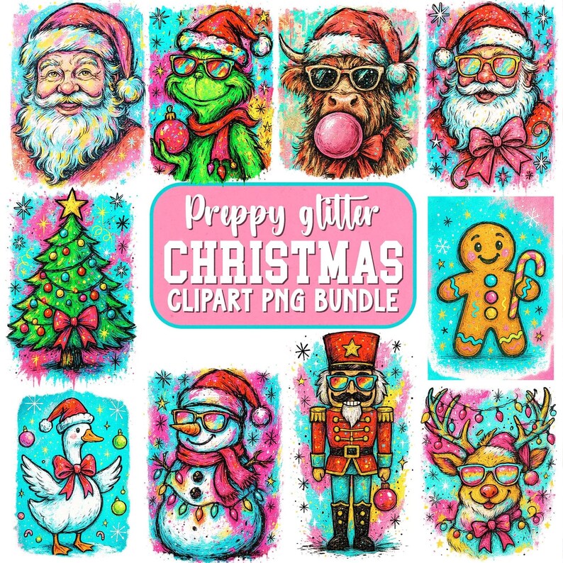 Retro Christmas Mega Bundle, Preppy Christmas Png Bundle, Christmas ...