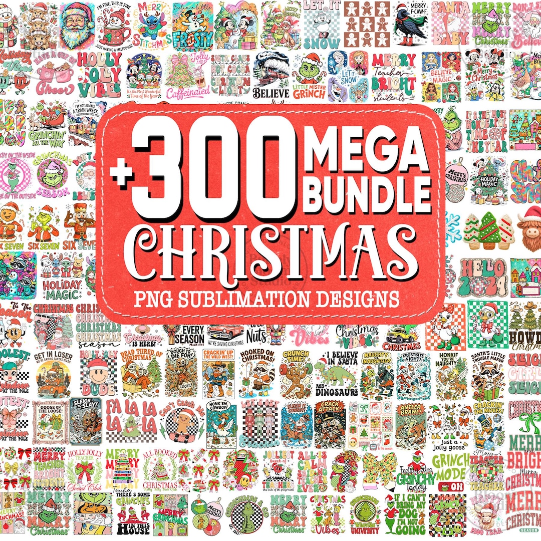 Retro Christmas Mega Bundle, Preppy Christmas Png Bundle, Christmas ...