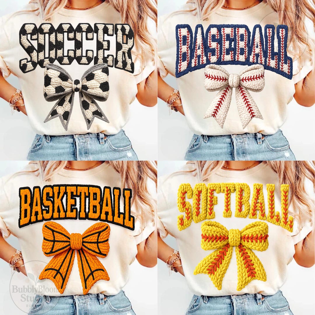 Sports Bow PNG Bundle, Soccer Baseball Basketball Softball PNG Set, 3D ...
