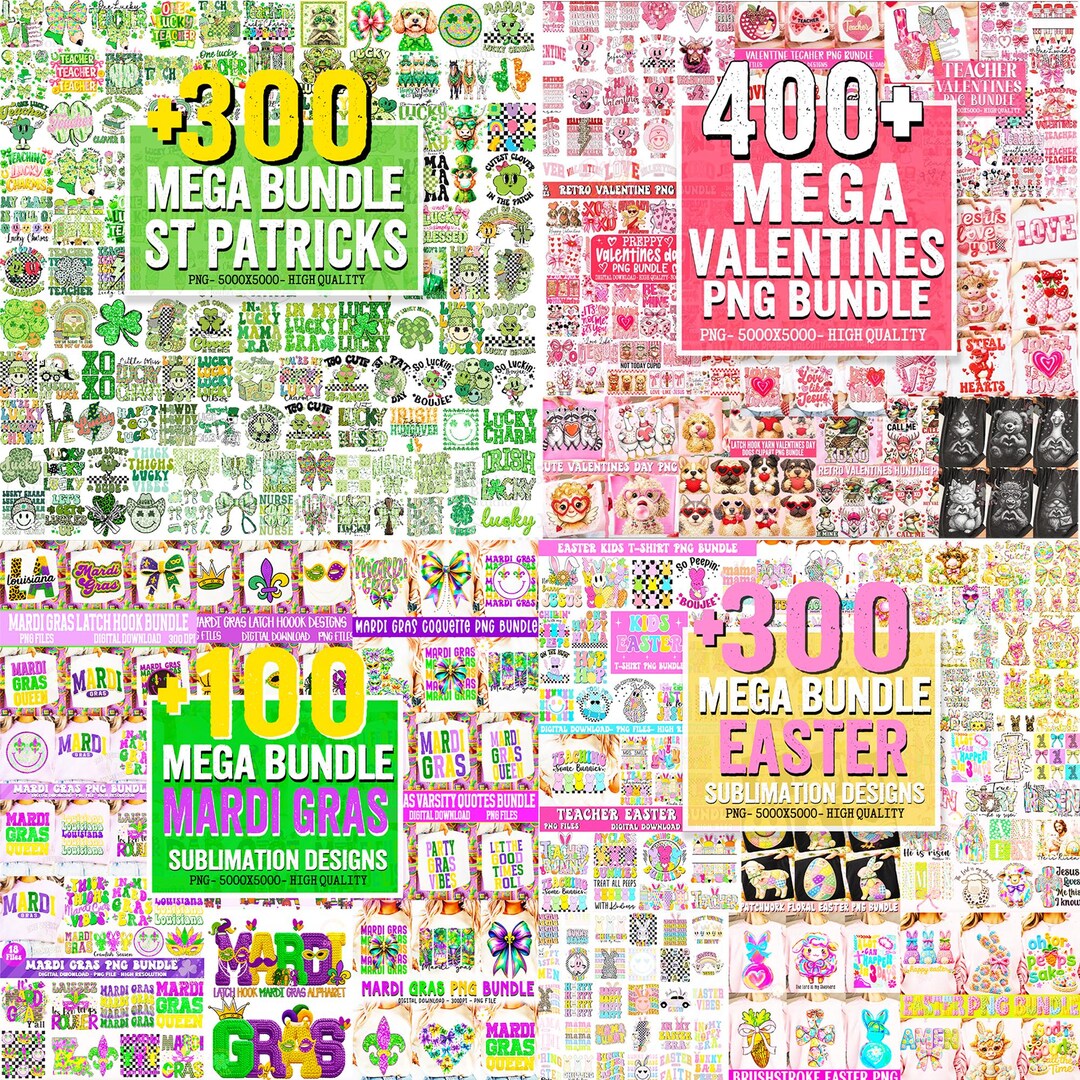 1200+ Holiday PNG Mega Bundle, Valentines St Patricks Easter Mardi Gras ...
