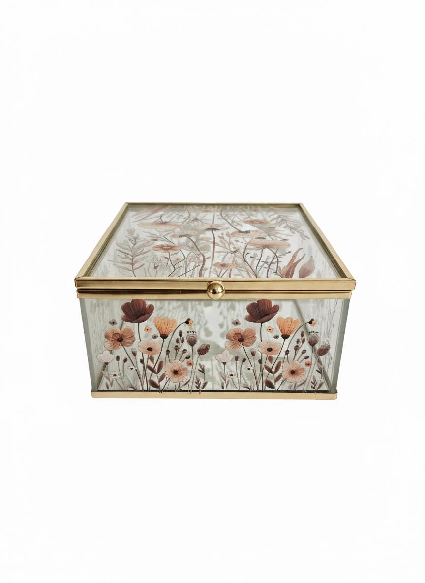 Floral Glass Keepsake Box - Etsy