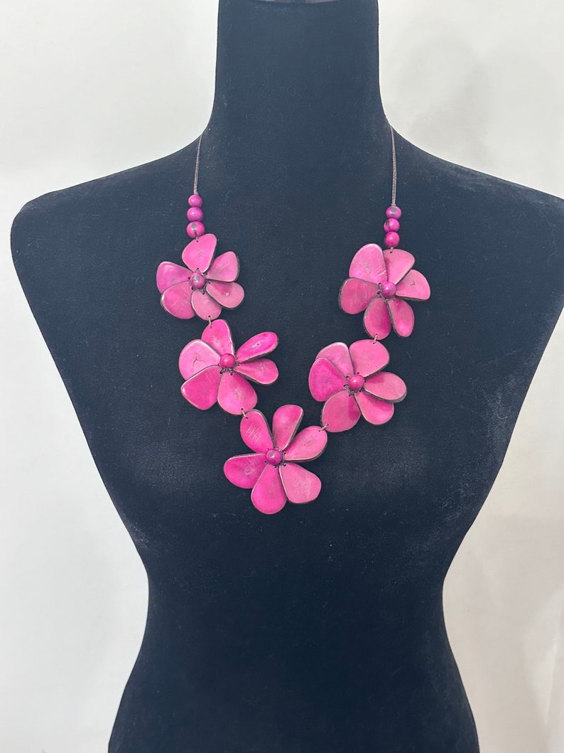 Tagua Flowers Adjustable Necklace/ Boho Jewelry / Tagua Jewelry /purple ...
