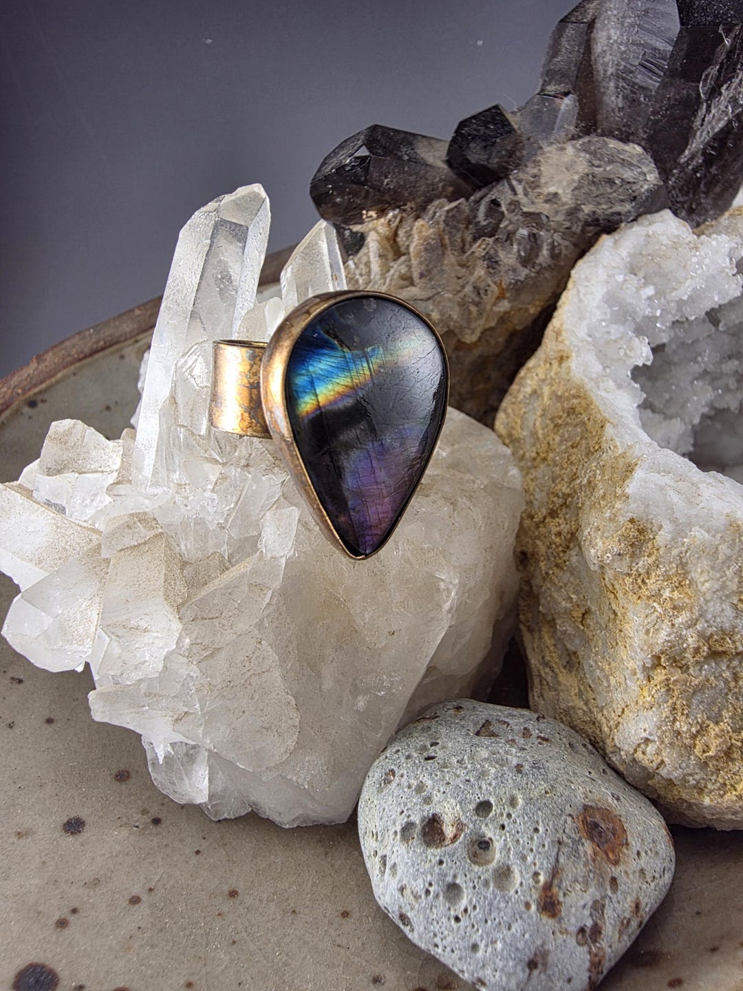 Spectrolite Ring- Rainbow Patina- Merlin's Gold- Rainbow Labradorite Nu ...