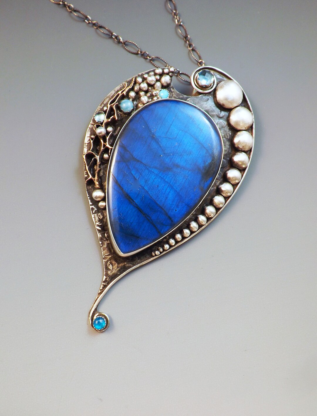 STUNNING Blue Labradorite Necklace- Mixed Metal- Blue Topaz- Turquoise ...