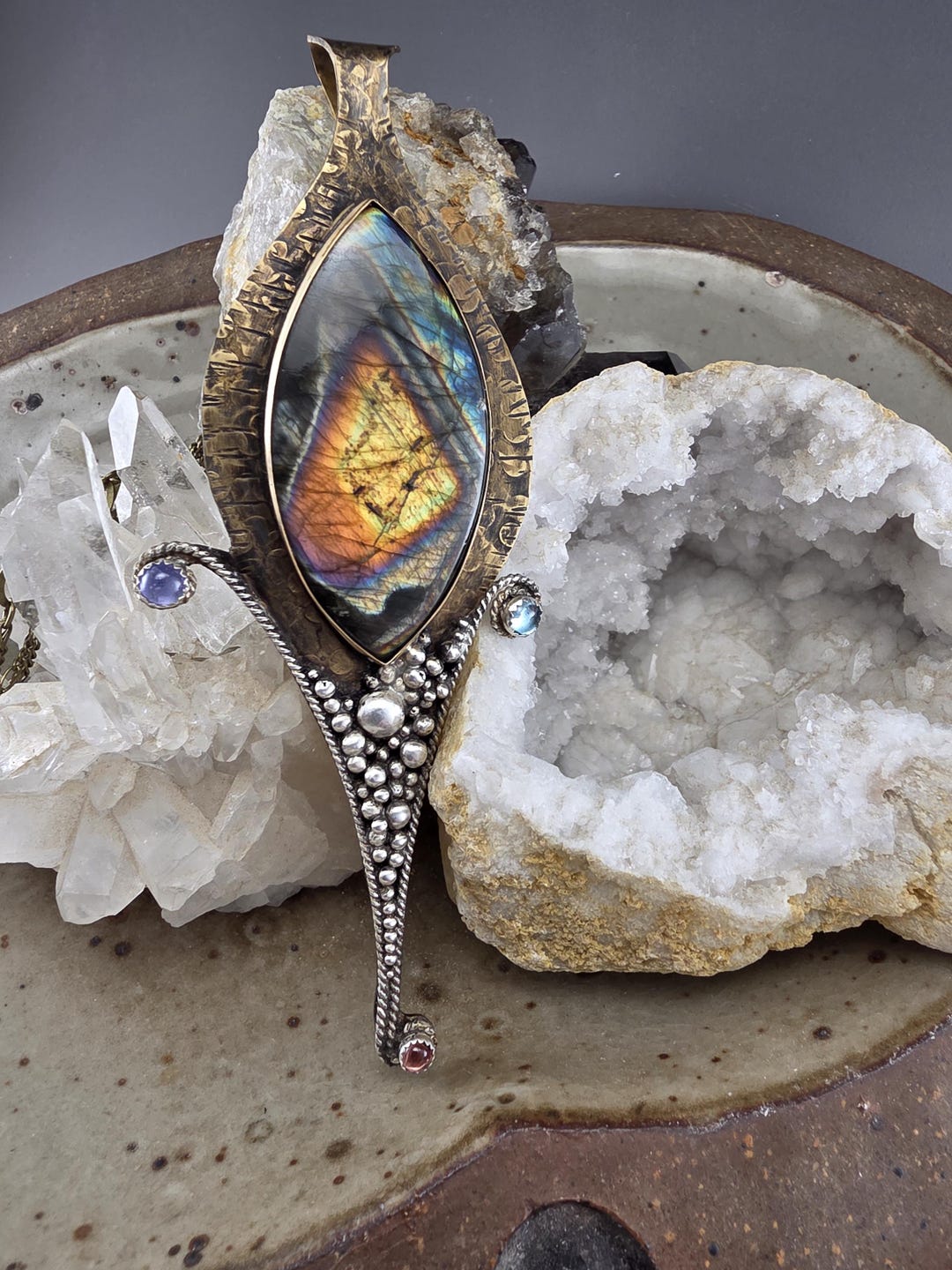 SPECTROLITE Mixed Metal Necklace- Tanzanite- Blue Topaz- Pink ...