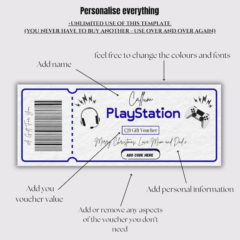 Playstation Gamer Gift Voucher Template for Christmas or Birthday ...