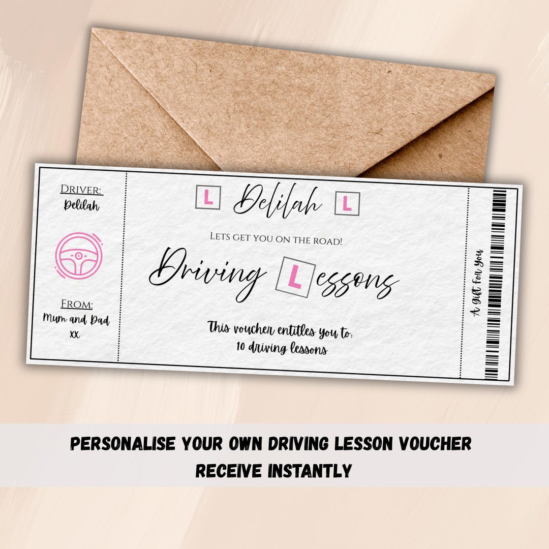 Editable Driving Lesson Voucher, Personalized Gift (instant Download ...