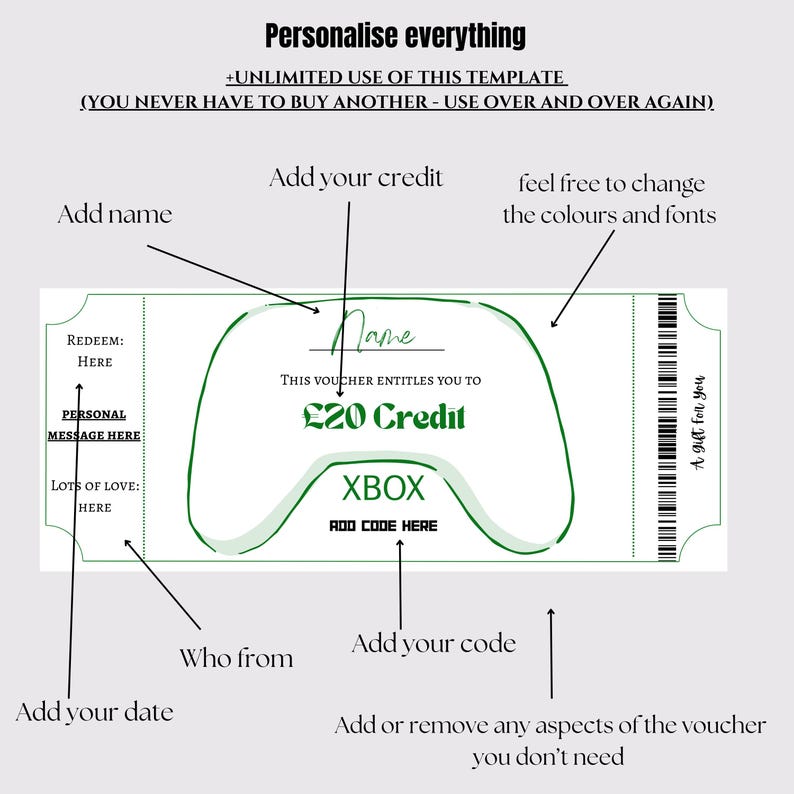 Printable Xbox Gift Voucher Template, Gamer Gift: Editable Gaming Gift ...