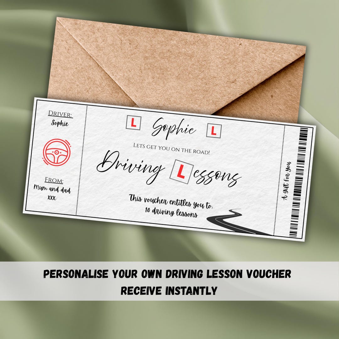 Driving Lesson Voucher Template, Personalised Gift Voucher - L Plate ...