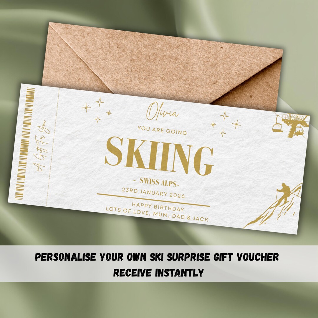 Ski Trip Surprise Voucher, Instant Digital Download Printable - Custom ...