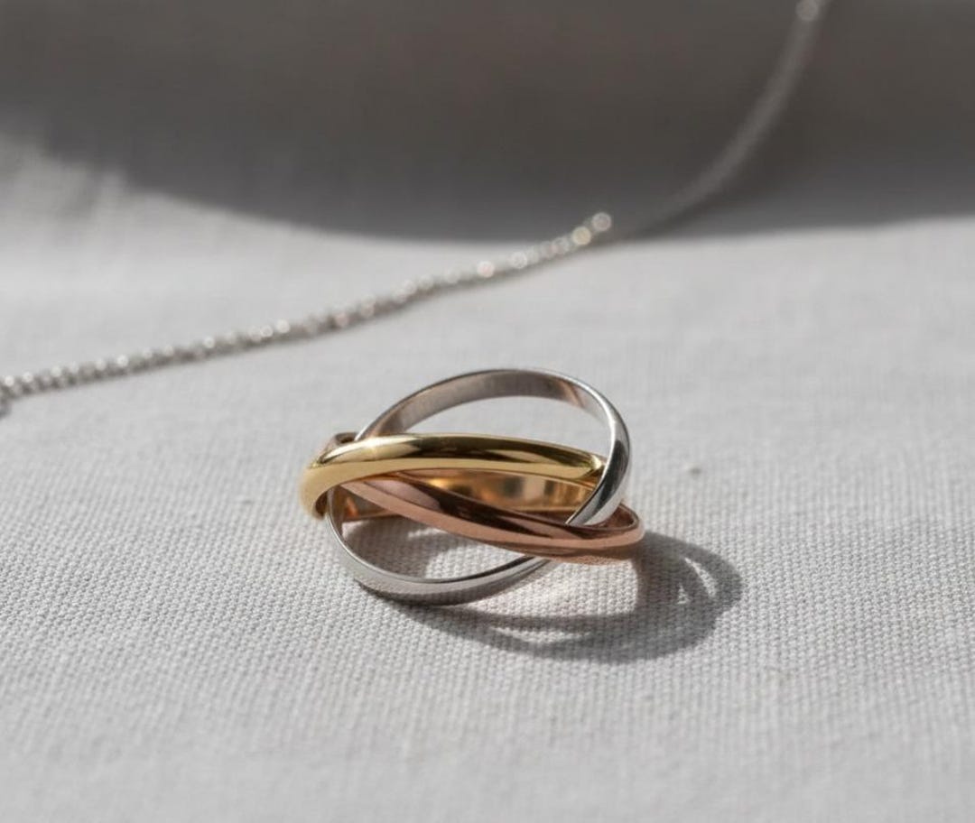 14K Gold Trinity Rolling Ring, Tri-color Russian Wedding Band, Fidget ...