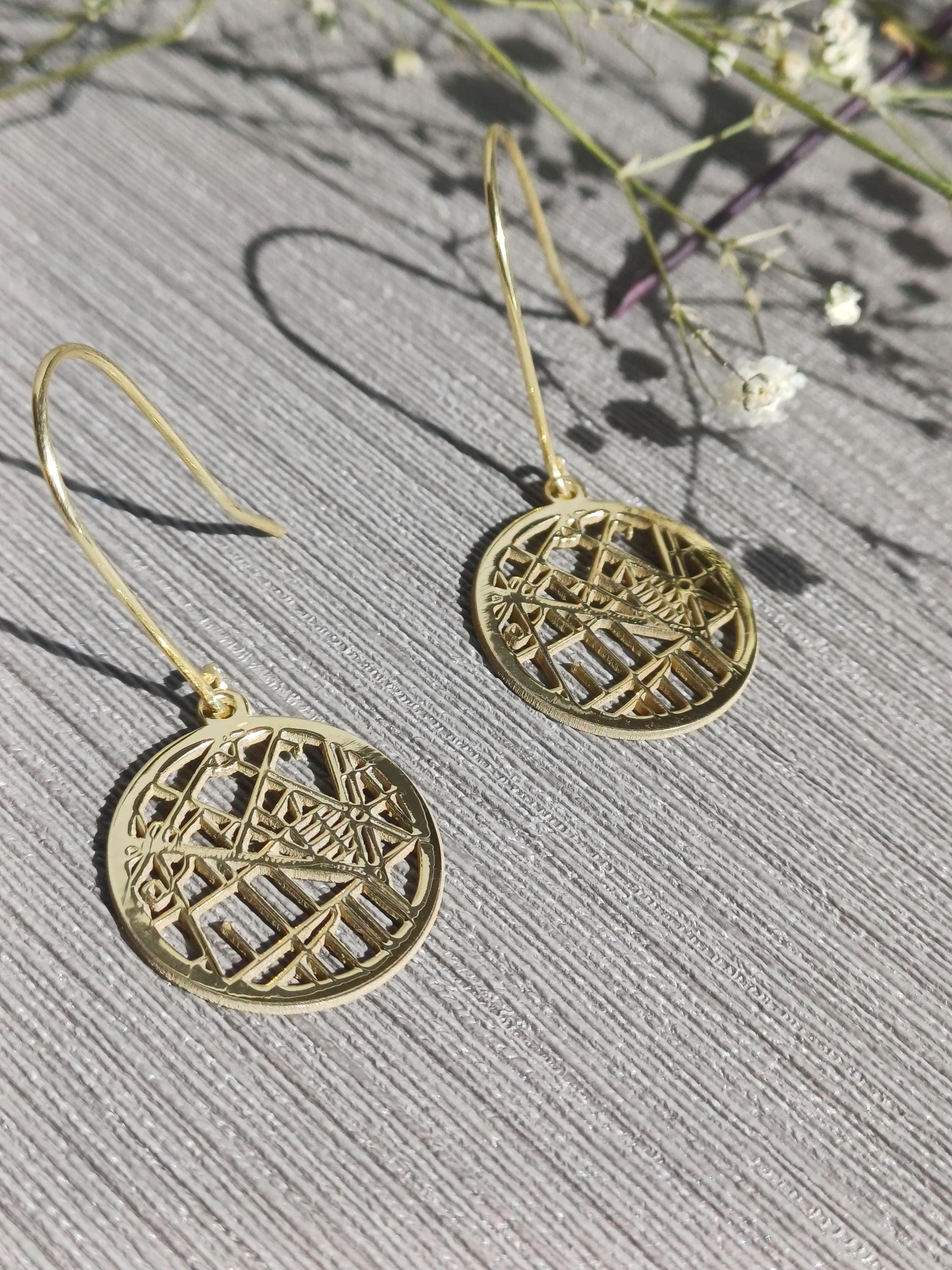 14K Gold Custom Map Studs, Personalized Coordinates Jewelry, First Date ...