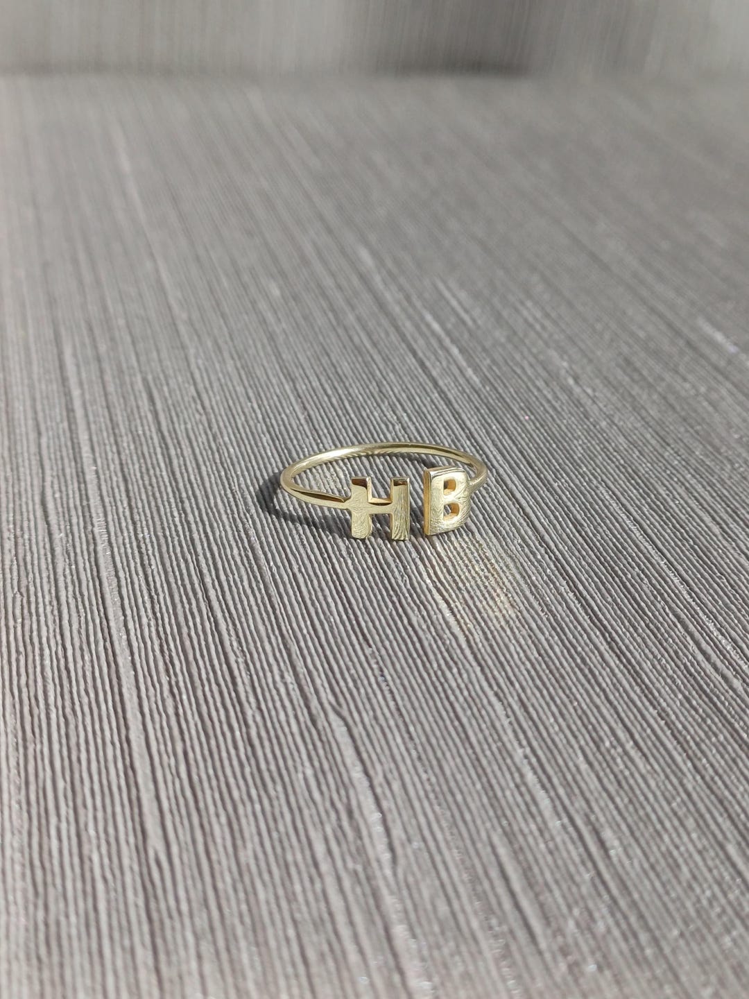 14K Gold Minimalist Tiny Initial Letter Ring, Personalized Stackable ...