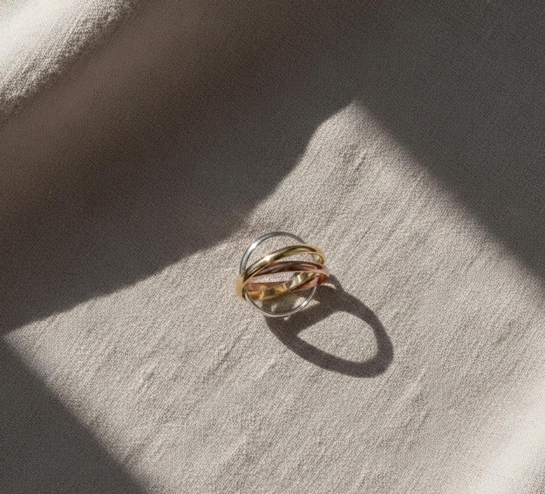 14K Gold Trinity Rolling Ring, Tri Color Interlocking Bands, Russian ...