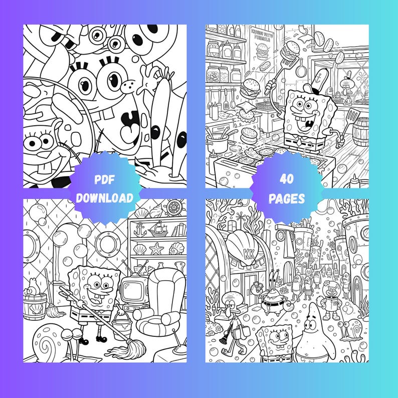 Spongebob Coloring Book | 40 Underwater Pages (digital PDF) - Etsy
