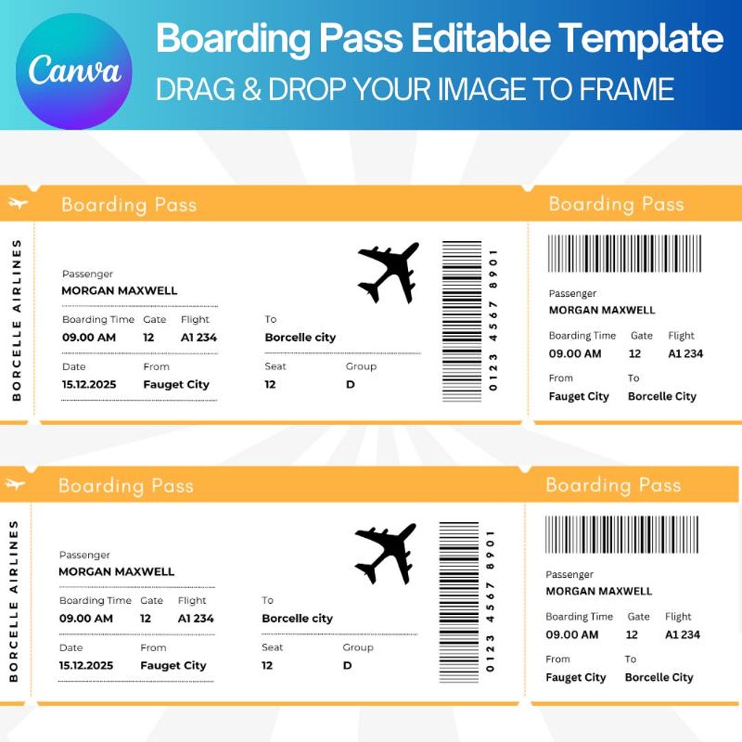 Editable Boarding Pass Template, Canva Editable Boarding Pass Surprise ...