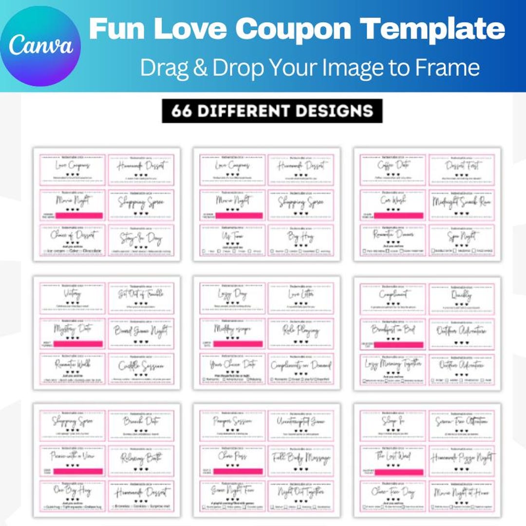 66 Fun Love Coupon Canva Editable Book, Valentine's Day Coupons, Canva ...