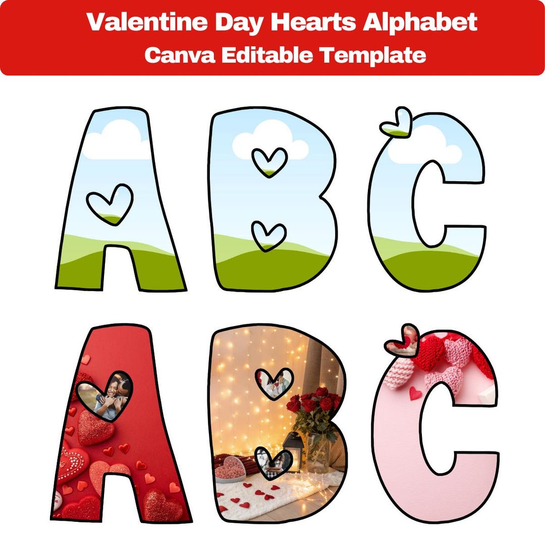 Valentine Hearts Alphabet | Canva Editable Template - Etsy