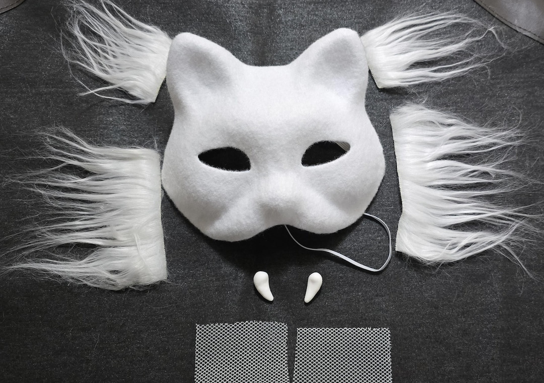 DIY Therian Felted Cat Mask Base Kit: Blank White Base With Fangs - Etsy