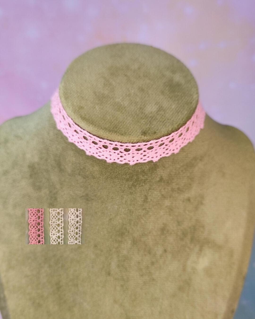Lace Choker Made of Cotton in White, Cream or Pink – Delicate Necklace ...