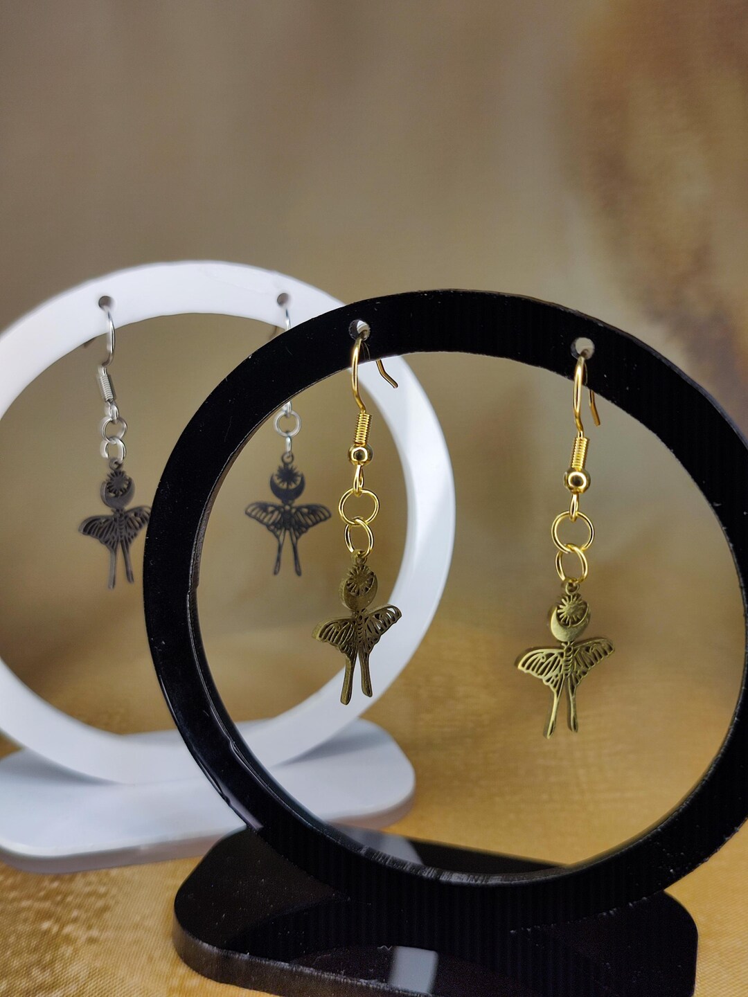 Small Moth Drop Earrings – Delicate Gothic Earrings in Gold or Silver ...