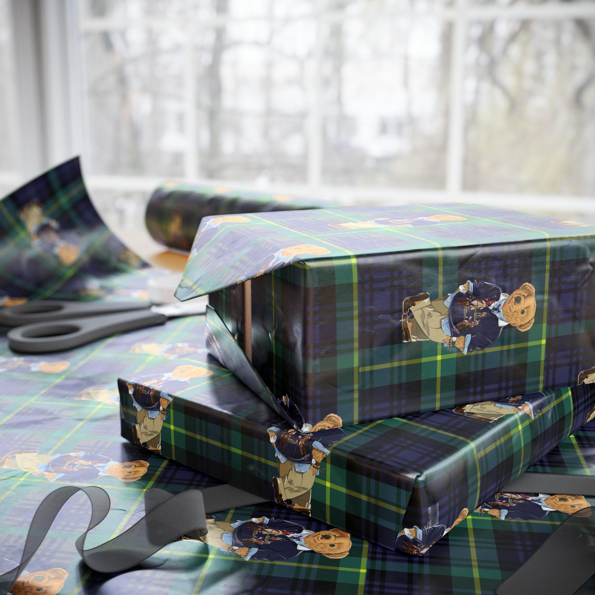 Tartan Polo Bear Wrapping Paper | Plaid Gift Wrap, Holiday Stationery ...