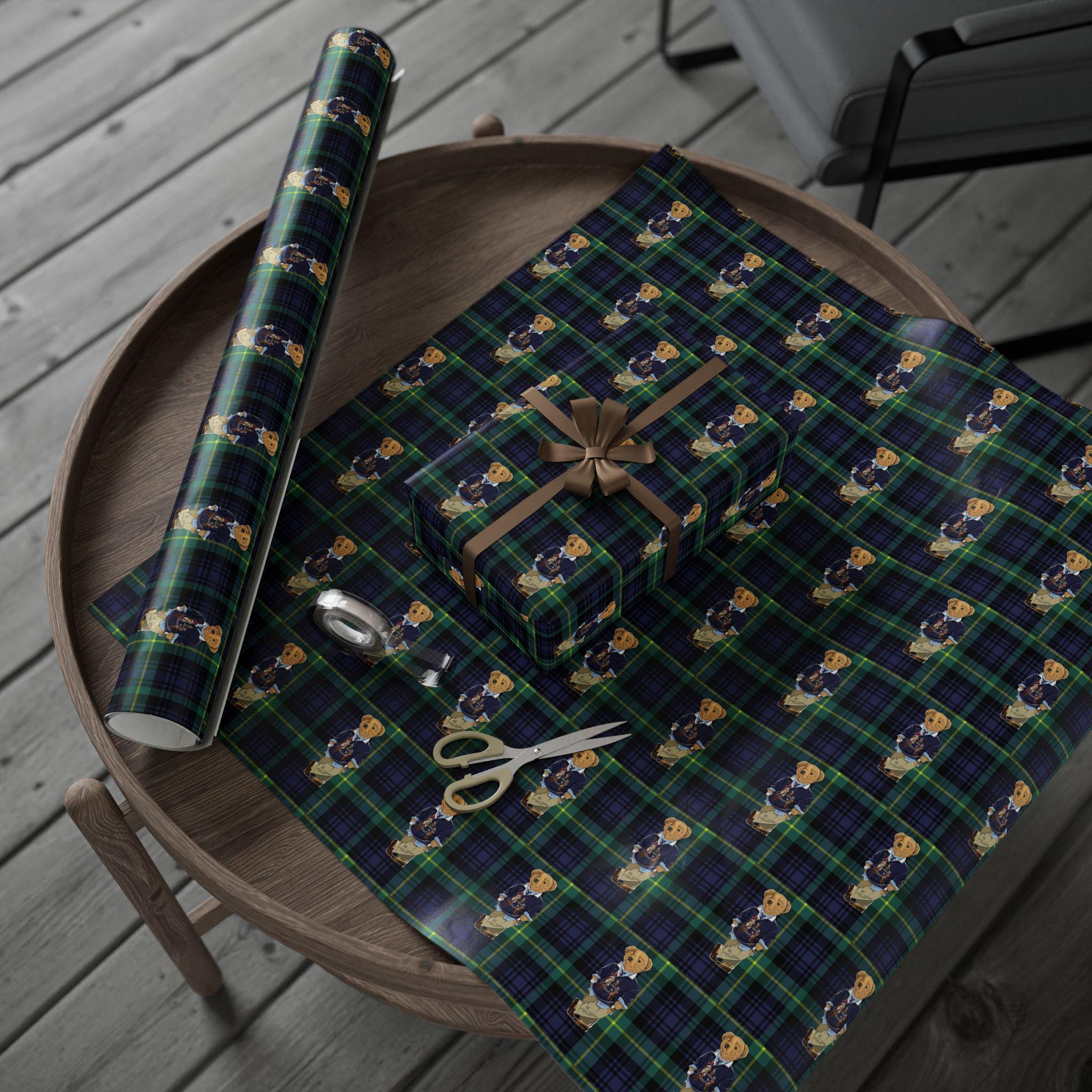 Tartan Polo Bear Wrapping Paper | Plaid Gift Wrap, Holiday Stationery ...
