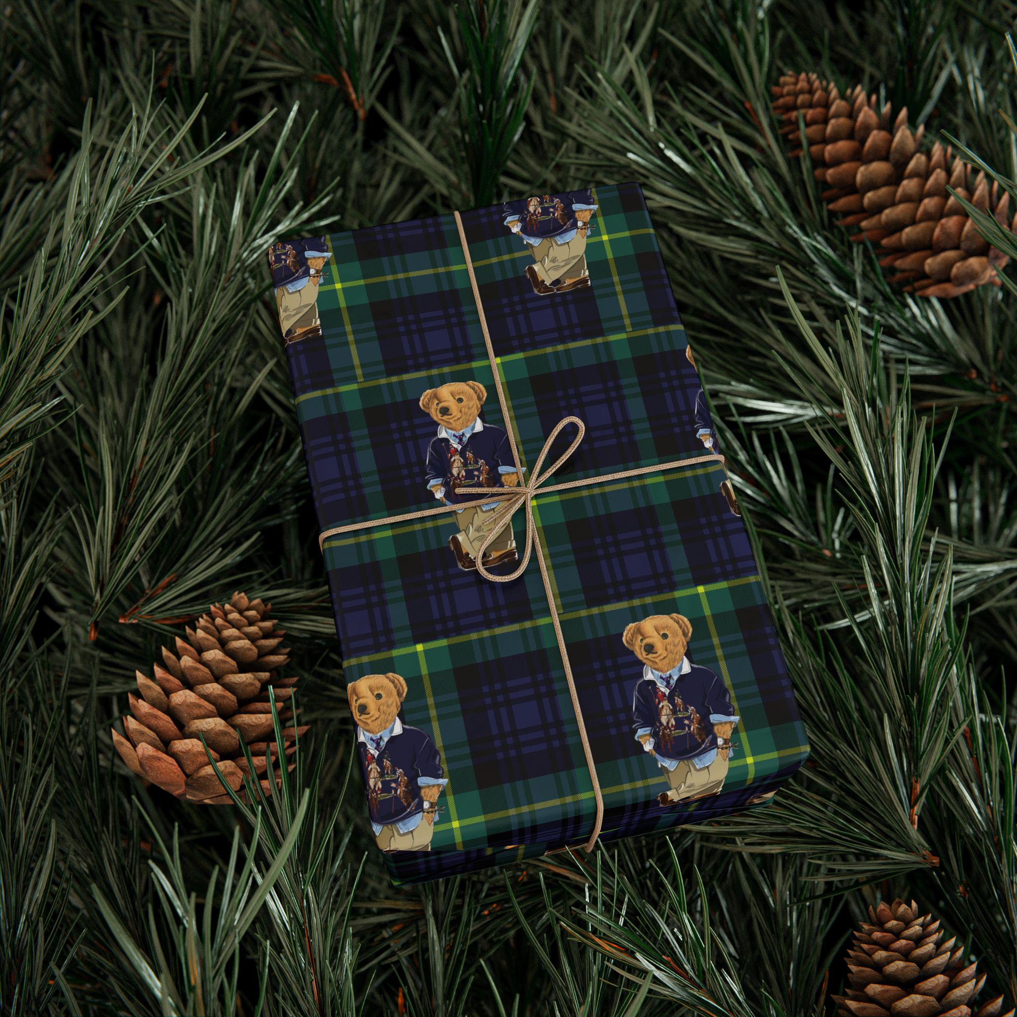 Tartan Polo Bear Wrapping Paper | Plaid Gift Wrap, Holiday Stationery ...