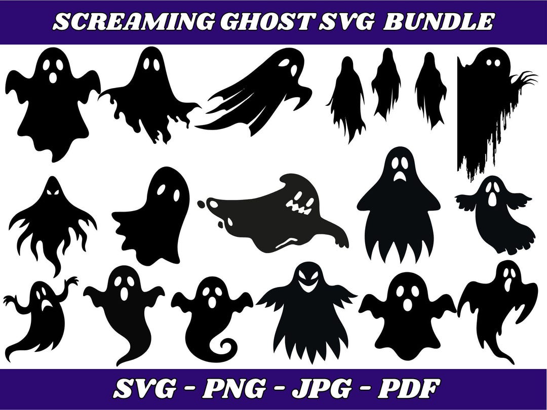 Screaming Ghost SVG Bundle: Halloween Clipart, Spooky Silhouette ...