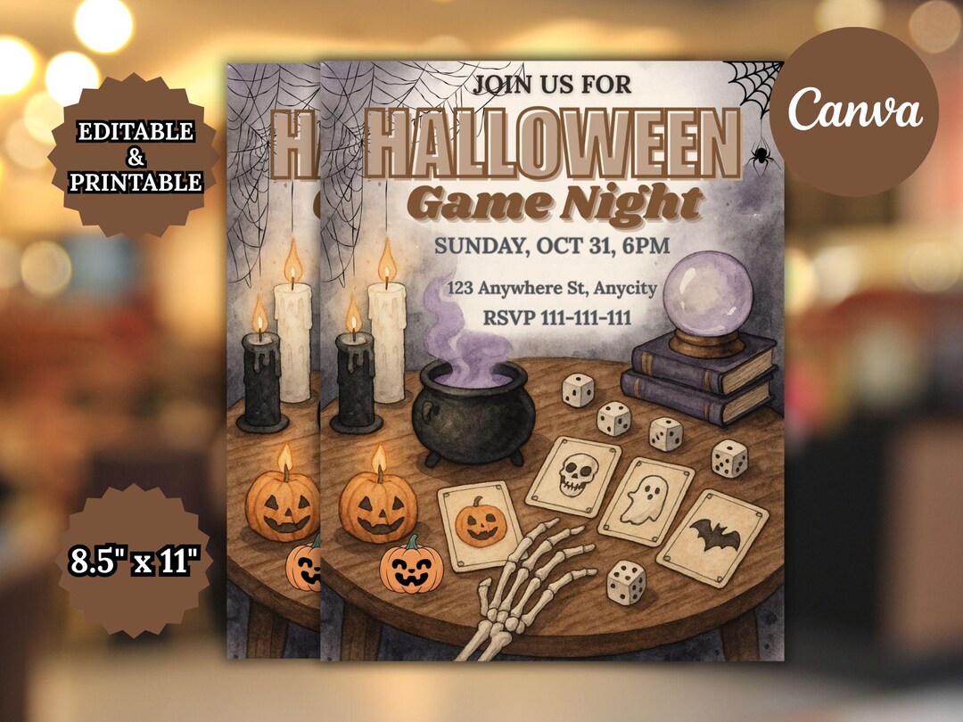 Spooky Halloween Game Night Invitation: Editable Canva Template ...