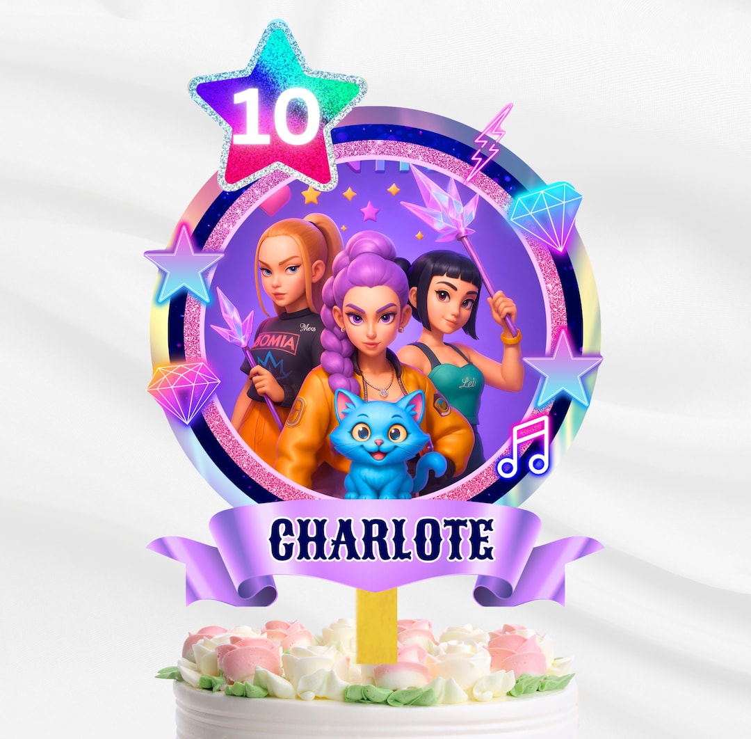 Editable Kpop Demon Hunters Cake Topper, Huntrix Kpop Birthday Toppers ...