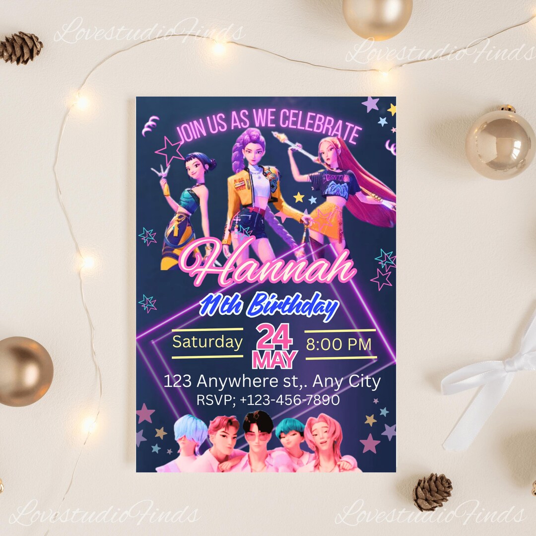 Kpop Demon Hunters Birthday Invitation Template | Editable Canva ...