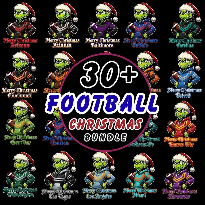 30+ Merry Christmas Football PNG Bundle, Funny Sports Designs (digital ...