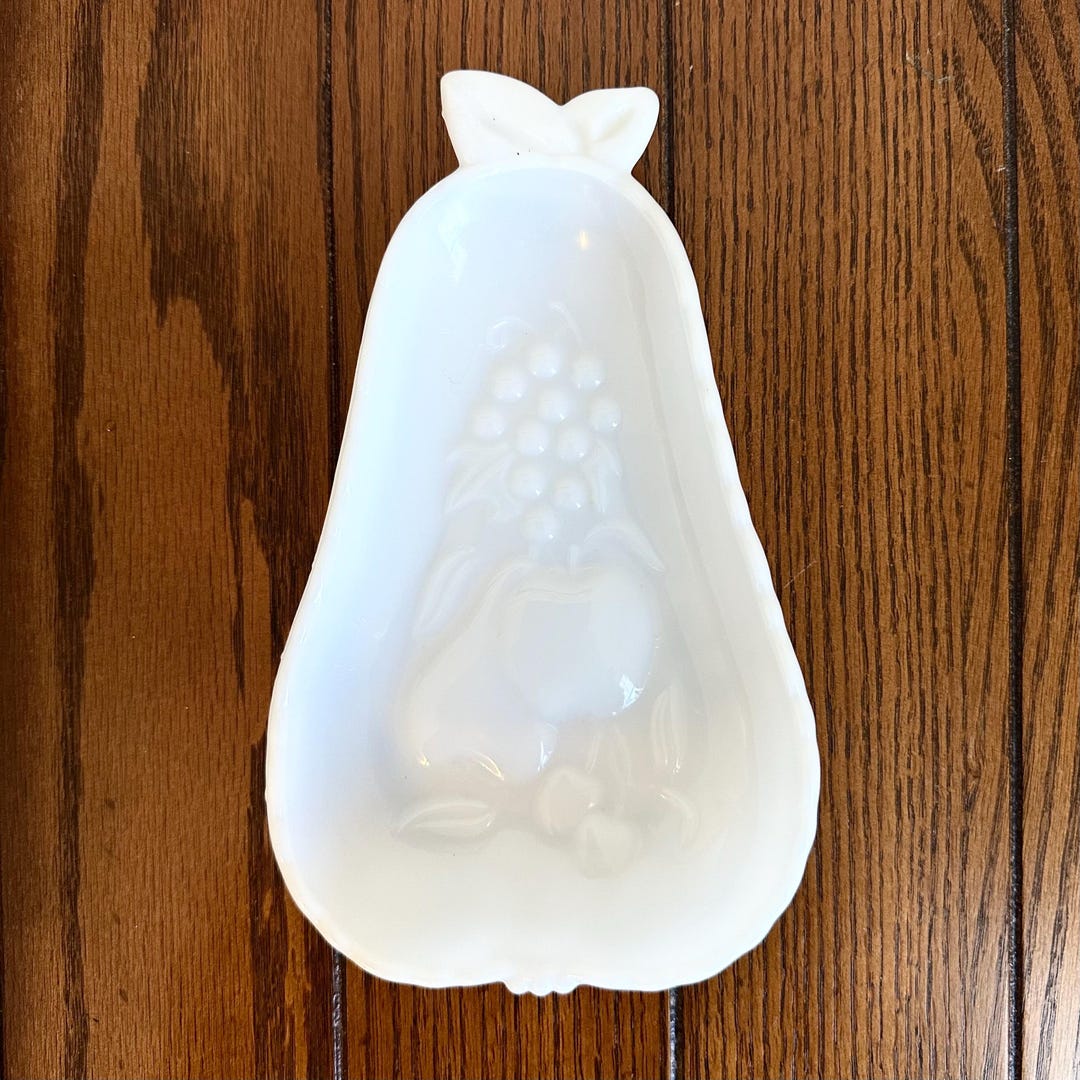Vintage Hazel Atlas Pear Milk Glass Dish, Floral Design - Etsy