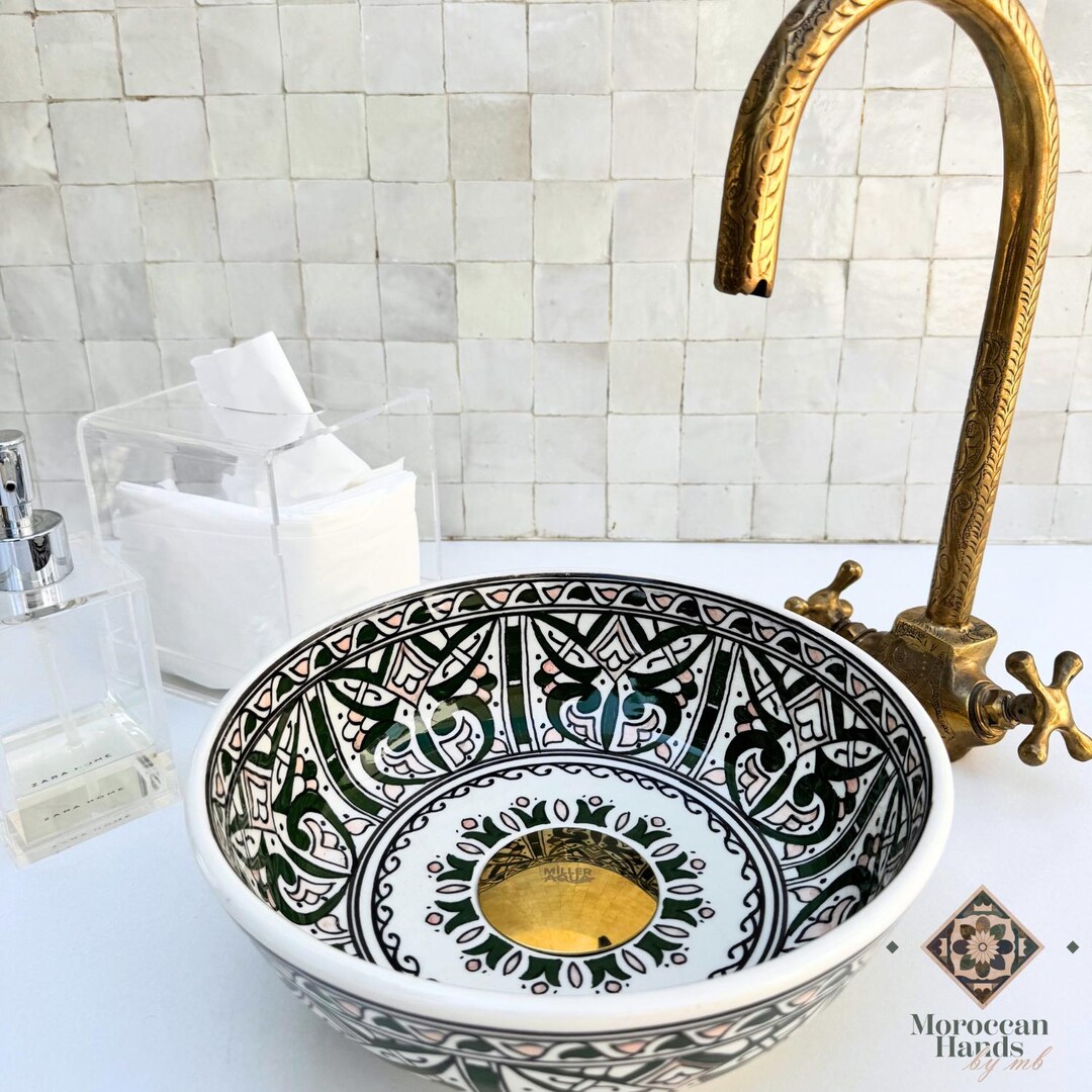 Handmade Green Moroccan Ceramic Sink - Artisan Vessel Sink - Decorative ...