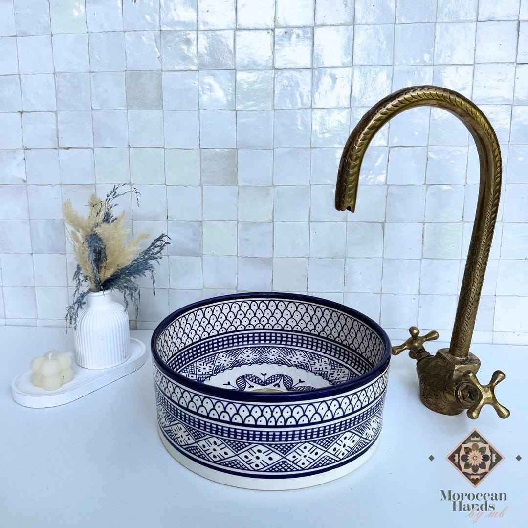 Handmade Blue Ceramic Vessel Sink - Moroccan Bathroom Basin - Etsy