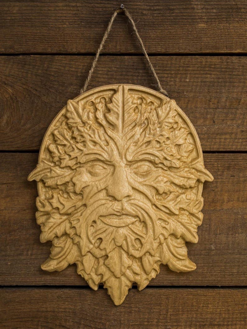 Green Man Wood Carving – Celtic Forest Spirit Wall Art (7.6") - Etsy